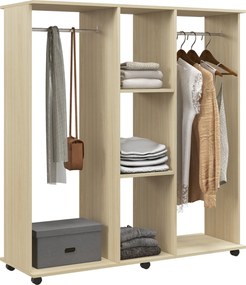 HOMCOM Mobilní skříň s úložným prostorem na 6 kolečkách 120 x 40 x 128 cm Přírodní dřevo