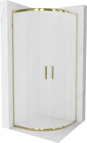 Mexen Rio, čtvrtkruhový sprchový kout 90(dveře)x90(dveře)x190 cm, 5mm sklo námraza, zlatý profil, 863-090-090-50-30