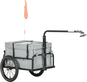 HOMCOM Cyklopřívěs s odnímatelným a skládacím úložným boxem 65L, bezpečnostními odrazkami a pneumatikami, maximální zatížení 40KG, šedý