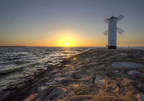 Fototapeta - Větrný mlýn, moře a slunce (254x184 cm)