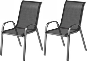 Outsunny sada 2 stohovatelných zahradních jídelních židlí — prodyšná síťovina, vysoké opěradlo, práškově lakovaný ocelový rám, černá | Aosom