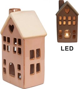 Hnědý porcelánový svítící domek - 8*6*15 cm