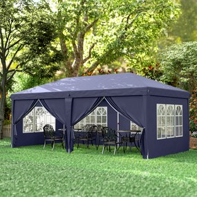 Outsunny skládací pavilon 6 x 3 m, odnímatelné boční stěny, velká okna, dveře na zip, ocelový rám, modrý