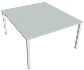 Dvojstůl pracovní rovný 140×160 cm - Hobis Uni USD 1400 Dekor stolové desky: šedá, Barva nohou: bílá