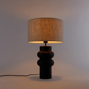 Designová stolní lampa černá s tkaným stínítkem světle šedá 35 cm - Alisia