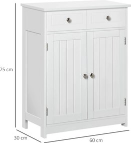 Kleankin Koupelnová Skříňka s Úložným Prostorem, 2 Zásuvky, 2 Dveře a Nastavitelná Polička, Moderní Styl pro Koupelnu a Ložnici, 60x30x75 cm