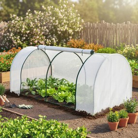 Outsunny skleník z PE s vyztuženou fólií, mrazuvzdorný ocelový tunel pro balkon a zahradu — skleník na rajčata 200 × 100 × 80 cm — bílý