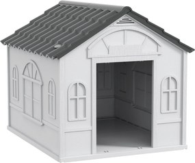 PawHut Psí Bouda, Kynologický Dům se Sedlovou Střechou, Voděodolný Dům pro Střední Psy do 20 kg, Venkovní Psí Bouda, 65 x 75,7 x 63 cm, Šedá | Aosom