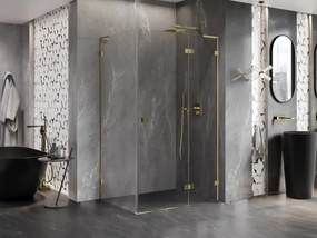 Mexen Lunar L, pravý výklopný sprchový kout 75 x 80 cm, čiré sklo, zlatý profil, 834L-075-080-50-00-P