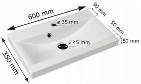 Koupelnová sestava s umyvadlem WINNA - dub sonoma / lesklá bílá + sifon ZDARMA