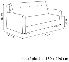 Pohovka VIVA IV SONIC | 173 cm | rozkládací + úložný prostor | VÝBĚR TKANIN