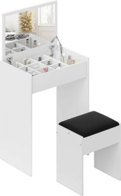 HOMCOM Skládací Toaletní Stolek se Zrcadlem, Moderní Toaletní Stolek se Stoličkou a Úložným Prostorem (10 Přihrádek), Bílý MDF, 60,2 x 40,2 x 79 cm |