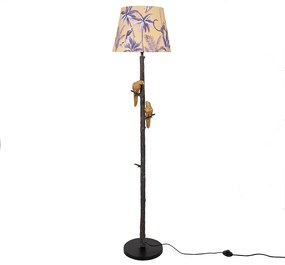 Černá stojací lampa se zlatými papoušky Floral papagai - Ø 37*165 cm/ E27