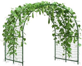 Outsunny zakřivený kovový oblouk odolný proti korozi pro rajčata a popínavé rostliny, 210 × 250 × 216 cm – tmavě zelený | Aosom