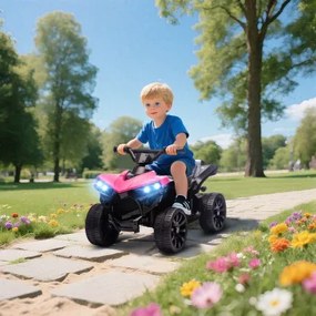 AIYAPLAY Dětská čtyřkolka elektrická 6V, dětská čtyřkolka s funkcí vpřed-zpět, hudbou, LED světlomety, růžová
