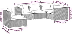 5dílná zahradní sedací souprava s poduškami polyratan hnědá 3102315