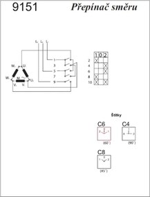 Vačkový spínač SEZ S25 JD 9151 C6 25A/3P reverzní černá páčka 1/0/2