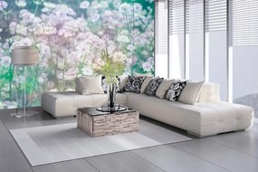 DIMEX | Samolepicí vliesová fototapeta na zeď Louka květin MA-5-1323 | 375 x 250 cm | zelená, bílá, růžová