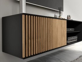 Závěsný TV stolek MEORATI 150x40 cm, černá/dub artisan
