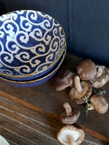 Modrá porcelánová miska s květy uvnitř Arés - Ø12*5,5 cm / 300ml