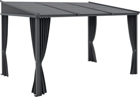 Pergola Outsunny, 3,65 x 2,55 m, Pavilon, Kryt terasy s posuvnou střechou, Zahradní pergola s závěsy, pro zahradu, dvůr, Hliník + kov, Tmavě šedá | Ao