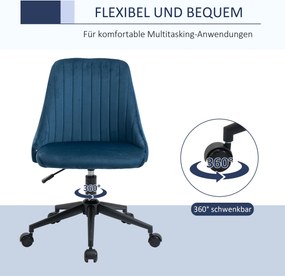 Vinsetto Otočná kancelářská židle Ergonomický design s nastavitelnou výškou 360° otočná pěnová sametová polyesterová modrá 50 x 58 x 77-87 cm