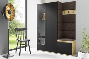 Eka Předsíňová stěna s čalouněnými panely Trinity 11 - Dub Artisan s černou / Tmavá hnědá 2308