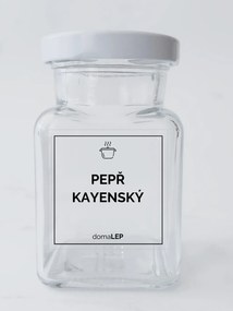 Samolepka na kořenky PEPŘ KAYENSKÝ průhledná 5 × 5 cm tučné písmo
