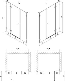 Mexen Lunar L sprchové dveře výklopné levé 120 cm, čiré, zlaté kartáčované - 834SL-120-050-55-00-L