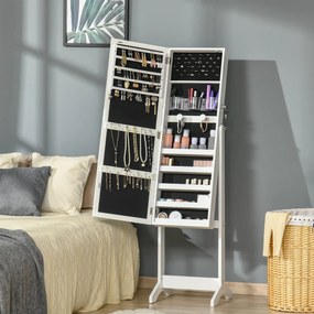 HOMCOM šperkovnice se zrcadlovou skříňkou s LED, stojací zrcadlo se 4 policemi, 46 x 36,5 x 151,5 cm