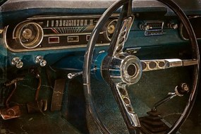 DIMEX | Samolepicí vliesová fototapeta na zeď Kokpit řidiče MA-5-2922 | 375 x 250 cm | modrá, černá, metalická