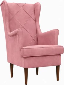 relaxační křeslo, ušák, odpočinkové, dřevo/kov/samet, 102x78x66 cm, nohy tmavé/růžová, Dekorino KR20260073
