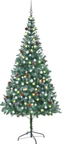 vidaXL Umělý vánoční stromek LED osvětlení sada koulí a šišky 210 cm [3077529] Barva: Bílá