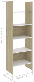 Knihovna Angus - dřevotříska - 60x35x180 cm | bílá a dub sonoma