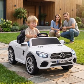 AIYAPLAY elektrické auto pro děti Mercedes-Benz SL500 12V s dálkovým ovládáním 2,4G, 2 motory, odpružení, jemný start, bílé