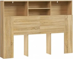 HOMCOM čelo postele 140 cm s úložným prostorem, čelo s 4 otevřenými přihrádkami pro ložnici, dub