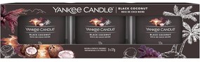 Yankee Candle – sada votivní svíčky ve skle Black Coconut (Černý kokos), 3 x 37 g