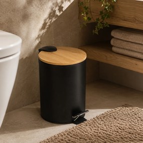 Odpadkový koš do koupelny s bambusem ZETRU, 3 l, černý