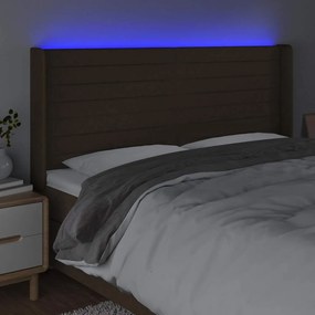 Čelo postele s LED tmavě hnědé 163 x 16 x 118/128 cm textil 3124197