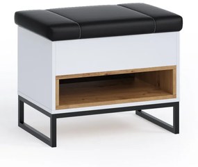 Úložná lavice Olier - bílá / dub artisan / černá