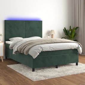 Box spring postel s matrací a LED tmavě zelená 140x190 cm samet