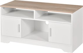 HOMCOM TV Skříňka pro Obývací Pokoj s Velkým Úložným Prostorem, Otevřené Police, Správa Kabelů, Klasický Design 105x40x52 cm Bílá