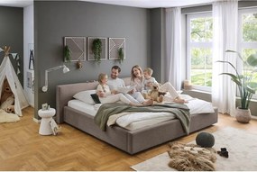 Taupe čalouněná dvoulůžková postel s úložným prostorem s roštem 200x240 cm Cube – Meise Möbel