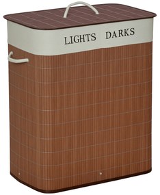 HOMCOM 100L koš na prádlo koš na prádlo box na prádlo se 3 uchy a pratelným pytlem na prádlo vyjímatelný bambus bavlna kov hnědá+bílá 52x32x63cm | Ao…