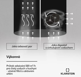 Klarstein Beretta Premium Smart, ostrůvková digestoř, 544 m³/h, aplikace, odsávání/recirkulace vzduchu, LED, filtr s aktivním uhlím