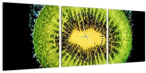 Obraz - detail kiwi ve vodě (s hodinami) (90x30 cm)