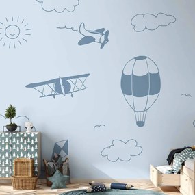 Fototapeta Nebezpečný let - kreslené letadla na pozadí modrého nebe s oblaky