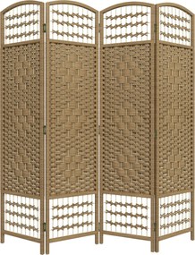 HOMCOM 4-dílný paravan 160x170 cm skládací ochranný screen s papírovým lanem a dřevěným rámem pro ložnici a obývací pokoj přírodní