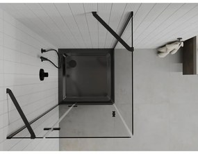 Mexen Roma, sprchový kout s 1-křídlými dveřmi 80 (dveře) x 80 (stěna) cm, 6mm čiré sklo, černý profil, slim sprchová vanička 5cm černá s černým sifonem, 854-080-080-70-00-4070B