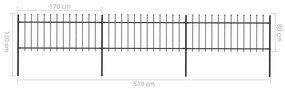 vidaXL Marketos Zahradní plot s kopím nahoře ocelový 537 x 80 cm černý
